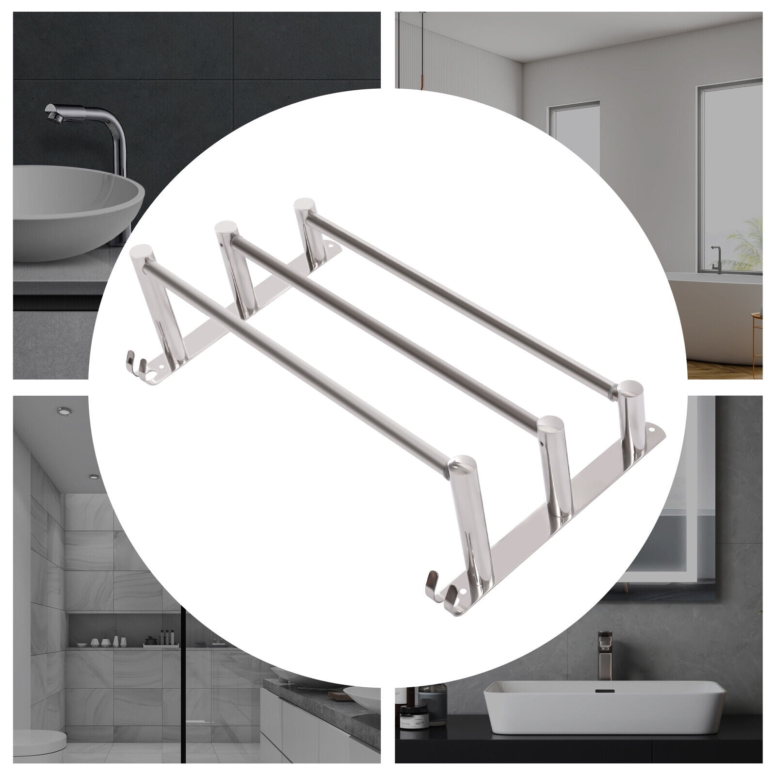 3 Tiers Bathroom Towel Rack Retractable Bars Towel Shelf+Hooks Wall ...