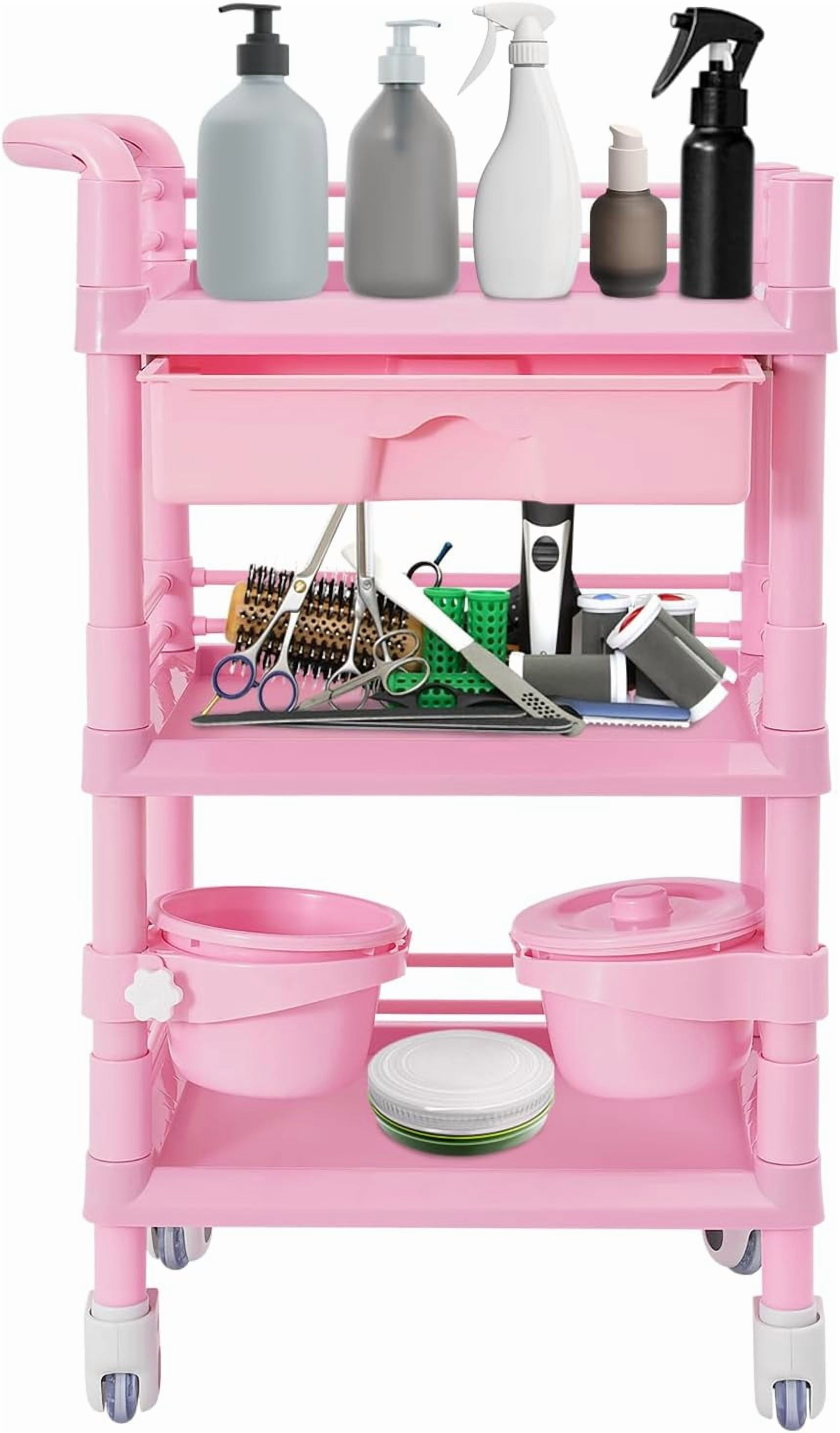 3 Tiers Beauty Rolling Trolley, Mobile Medical Trolley Cart with 2 ...