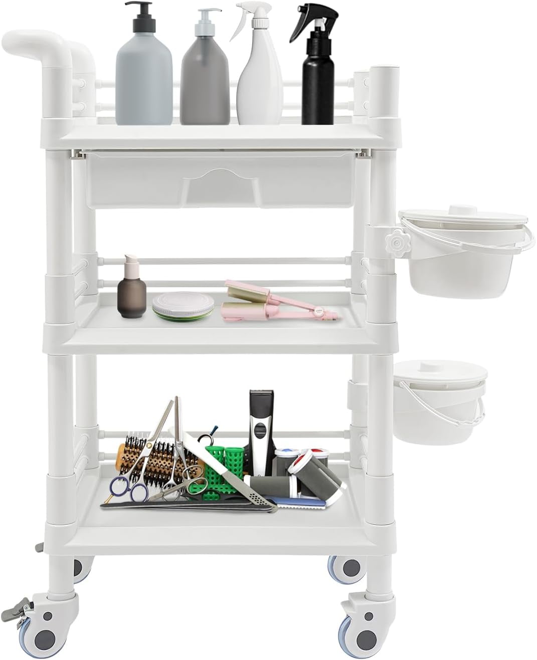 3 Tiers Beauty Salon Rolling Trolley, Mobile Medical Trolley Cart with ...