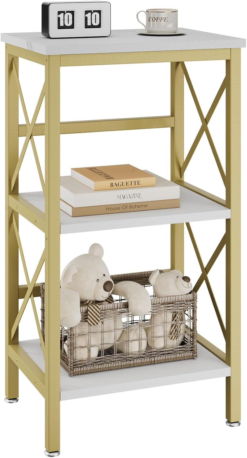 3 Tiers Bookcase, Industrial Metal Bookshelf with Side Fence, Storage ...