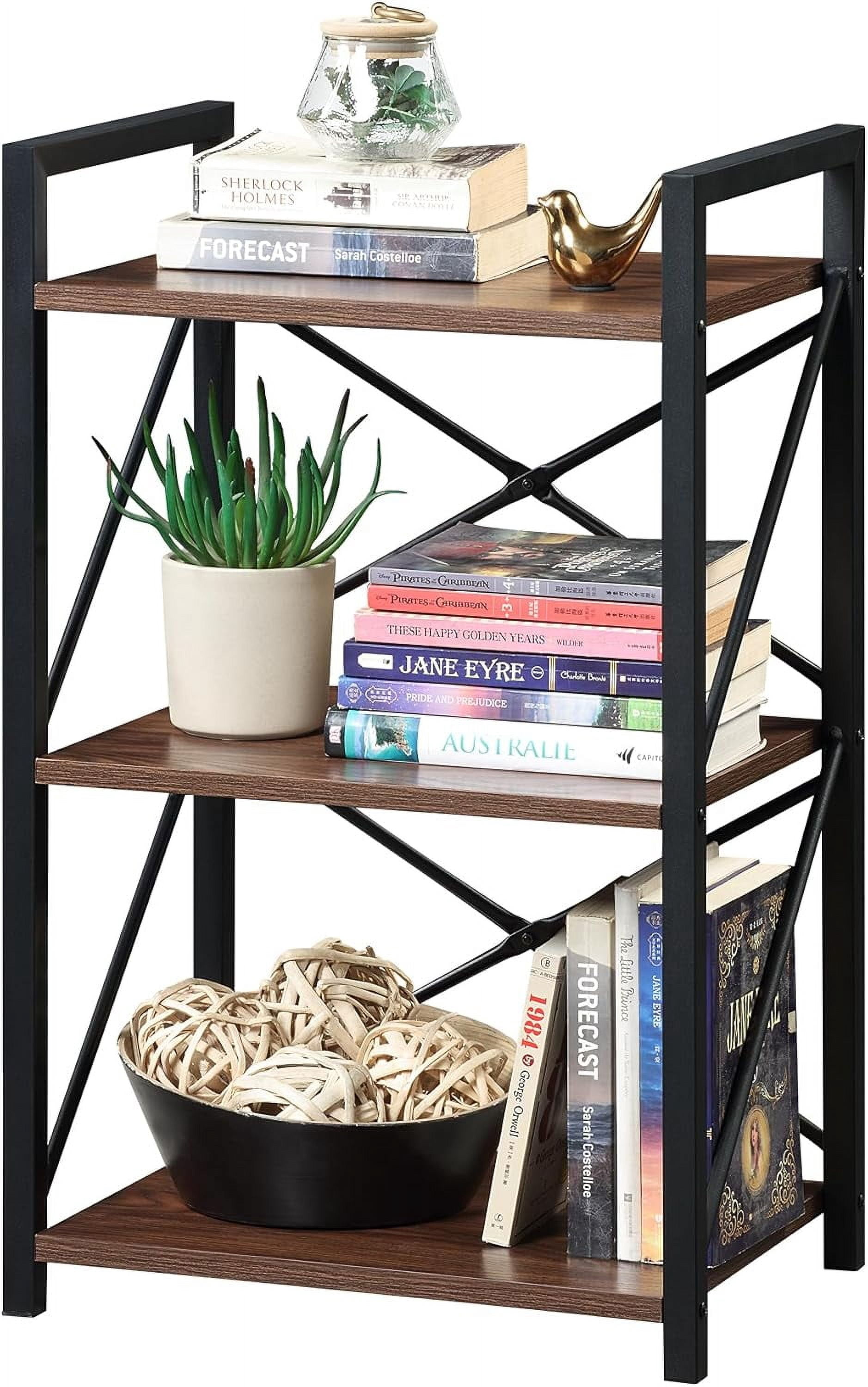 3 Tiers Bookshelf, Metal Industrial Bookcase for Small Space and Home ...