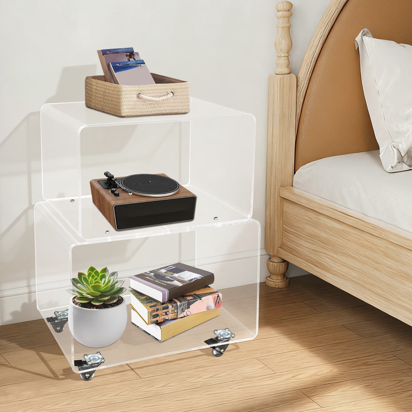 3 Tiers Clear Acrylic Storage Display Cart Mobile Storage Cart with 4 ...