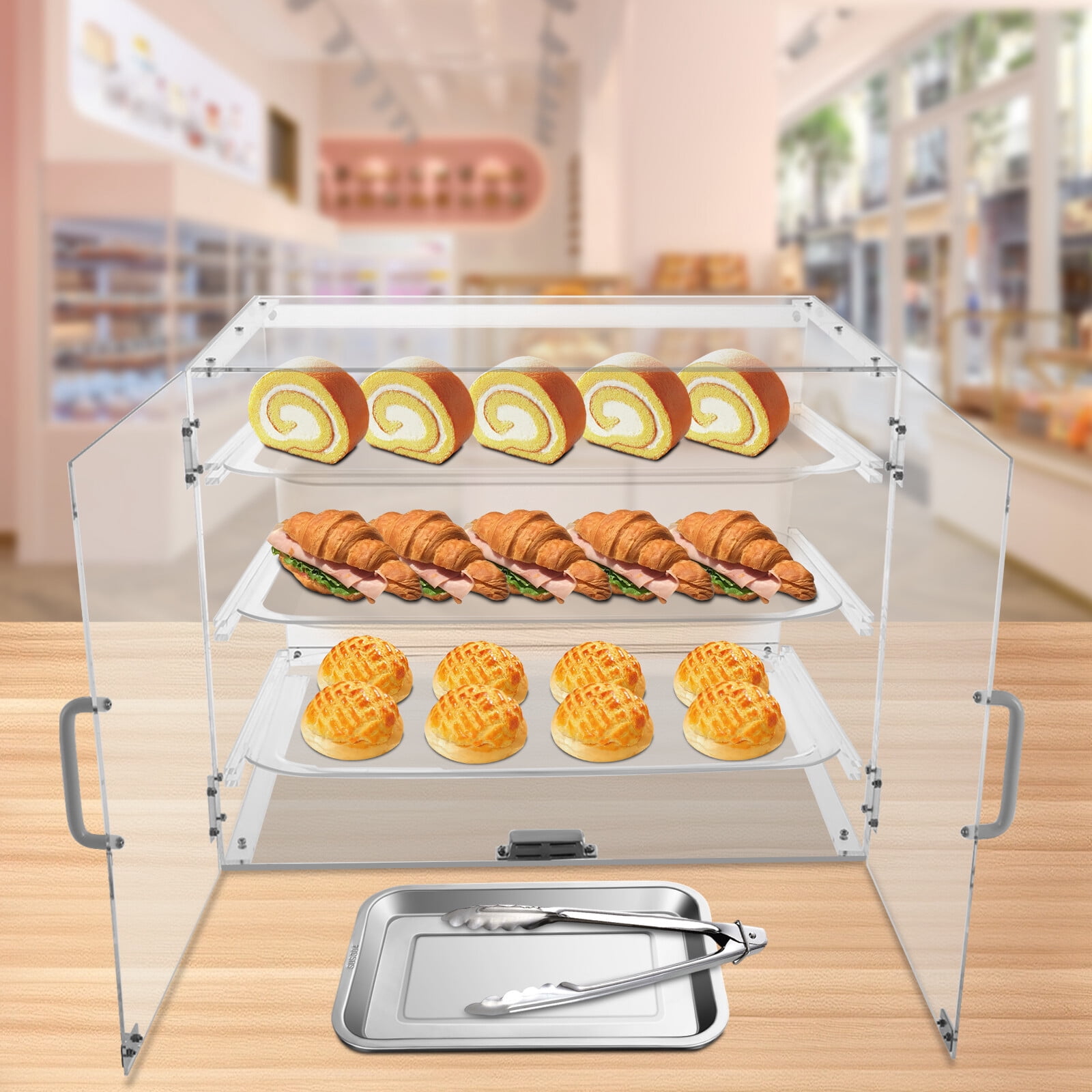 3 Tiers Clear Pastry Display Canbinet & Commercial Bakery Display Case ...