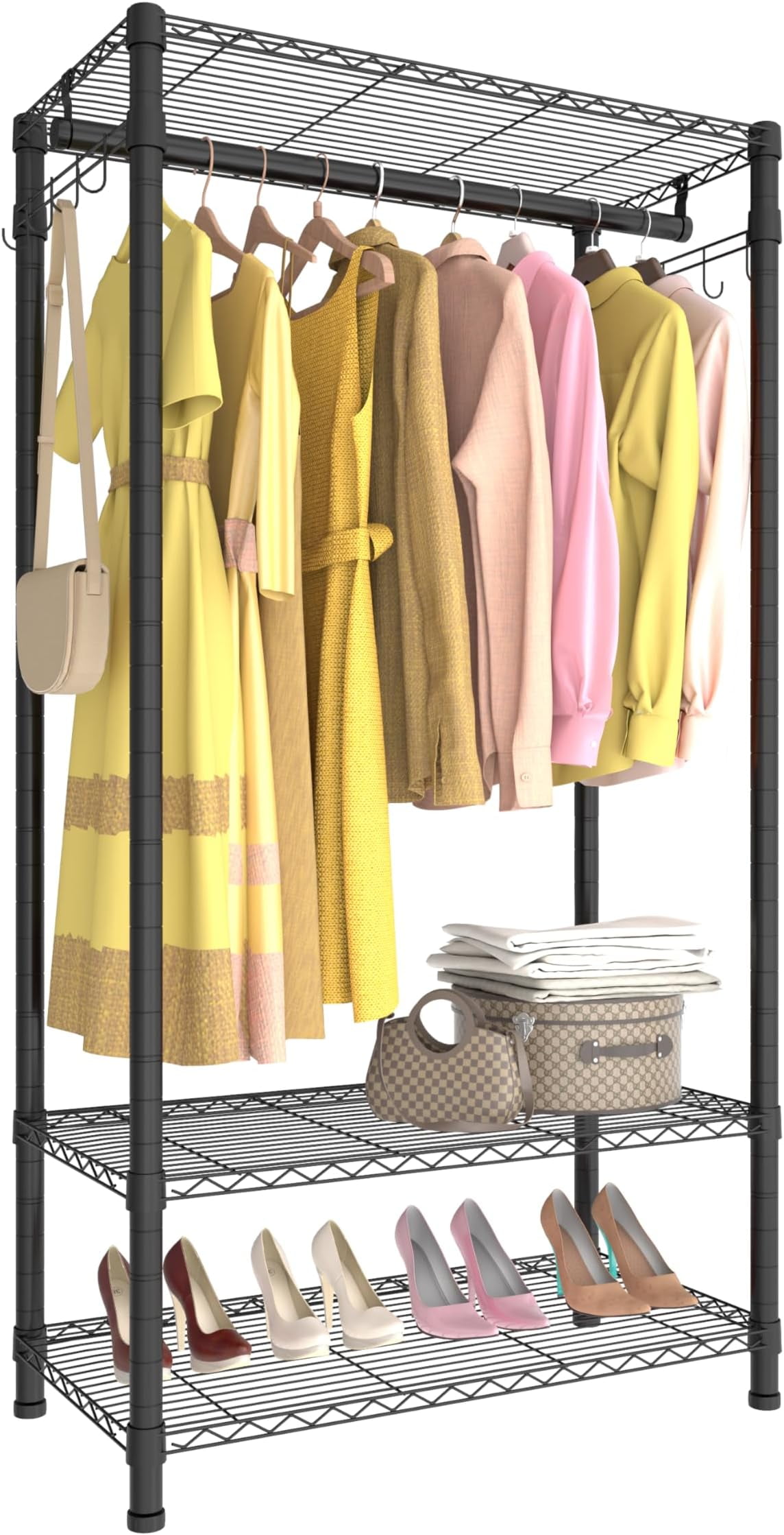 3 Tiers Clothes Rack for Clothes Rack,Freestanding Closet with 2 Side ...