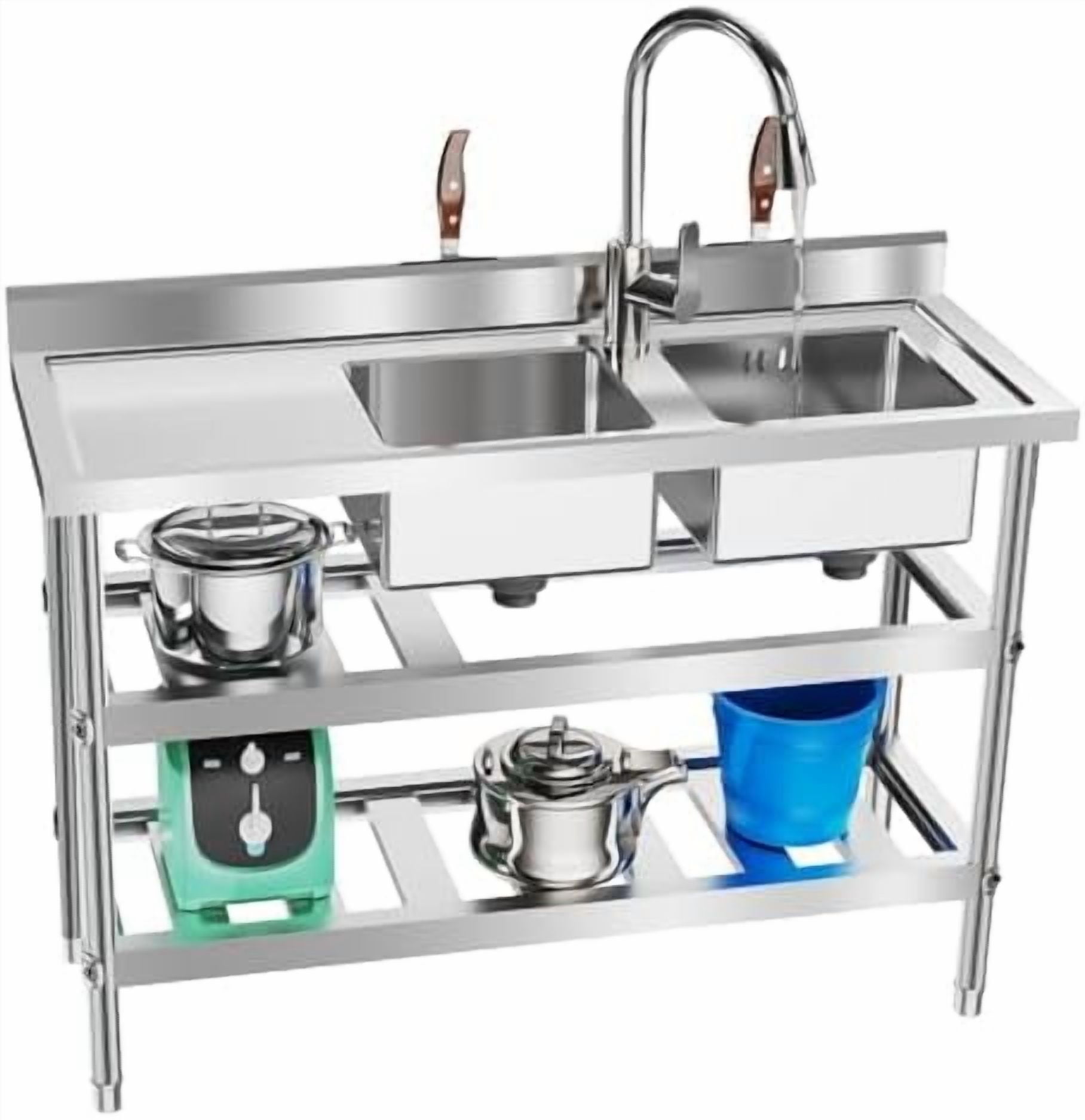 3-Tiers Commercial Sink, 2 Compartment Free Standing Utility Sink ...