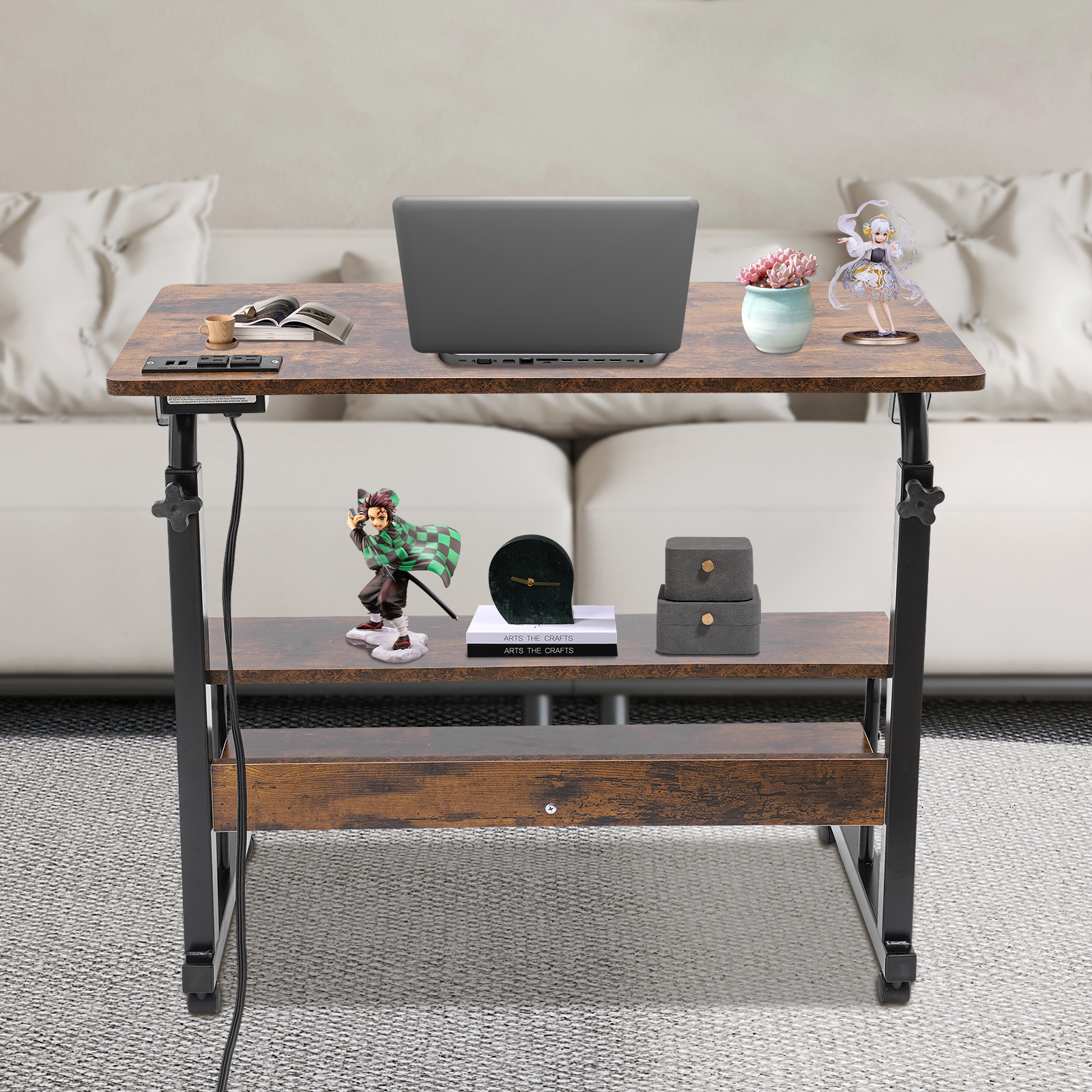 3 Tiers Computer Desk, Adjustable Height Standing Desk,Laptop Desk 15mm ...