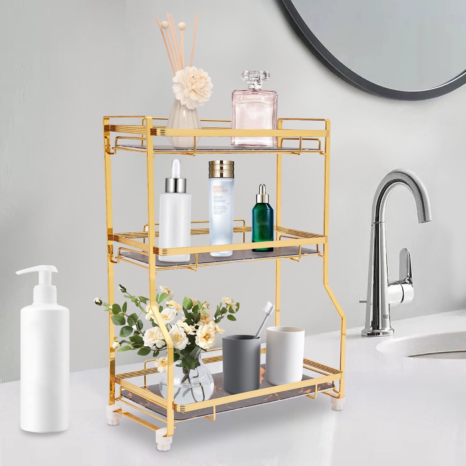 3 Tiers Countertop Organizer Gold Bathroom Vanity Counter Box W ...