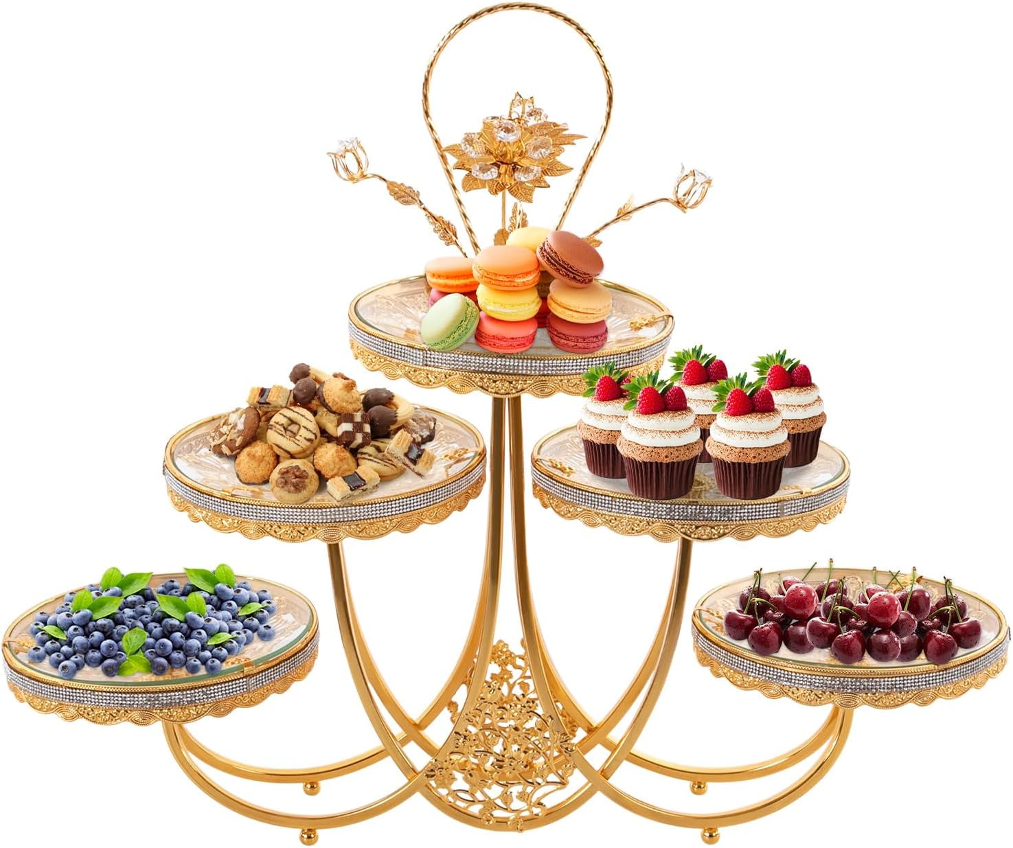 3 Tiers Decorative Cake Stand, Gold Round Cupcakes Tower Holder with 5 ...