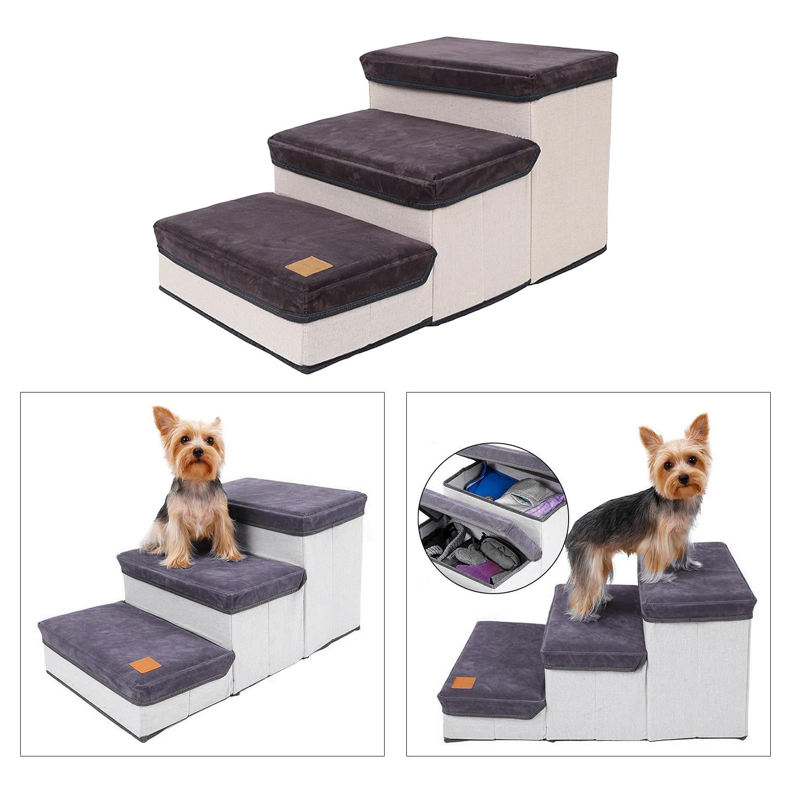 3 Tiers Dog Stairs, Detachable Cover Dogs Ladder Ramp Extra Wide Couch Portable Cat Slope Pet ...