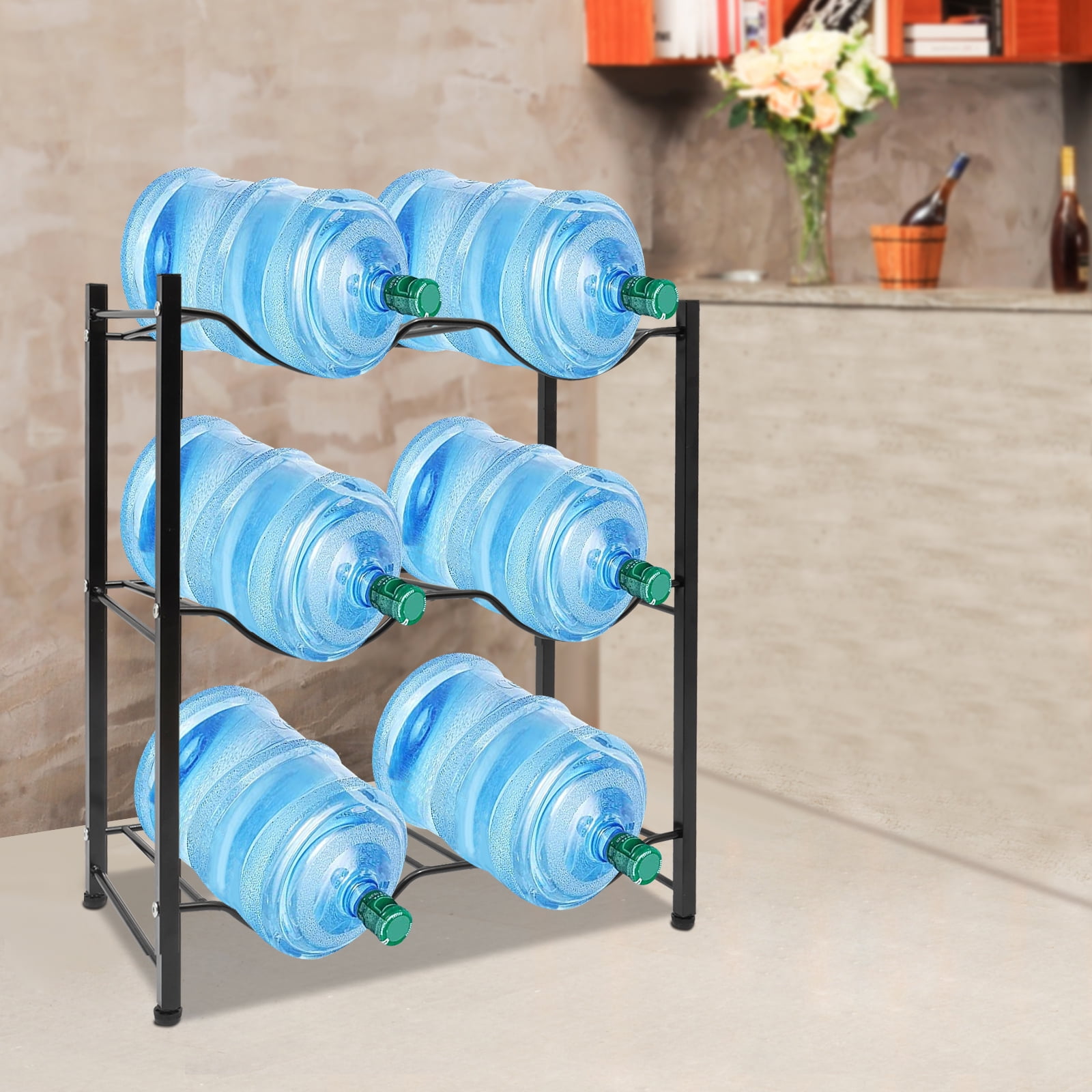 3 Tiers Double Rows Water Bottle Rack Floor Standing Steel Display ...