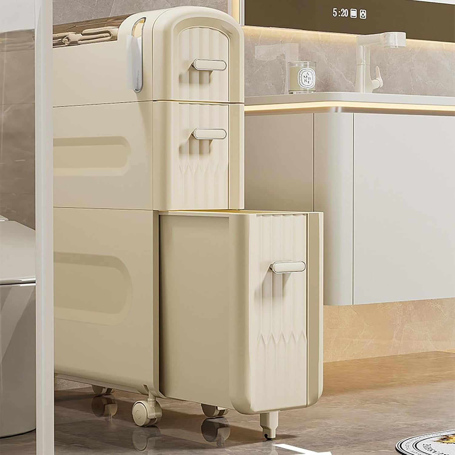 3 Tiers Floor Storage Cabinet with Drawers, Freestanding Slim Towel ...