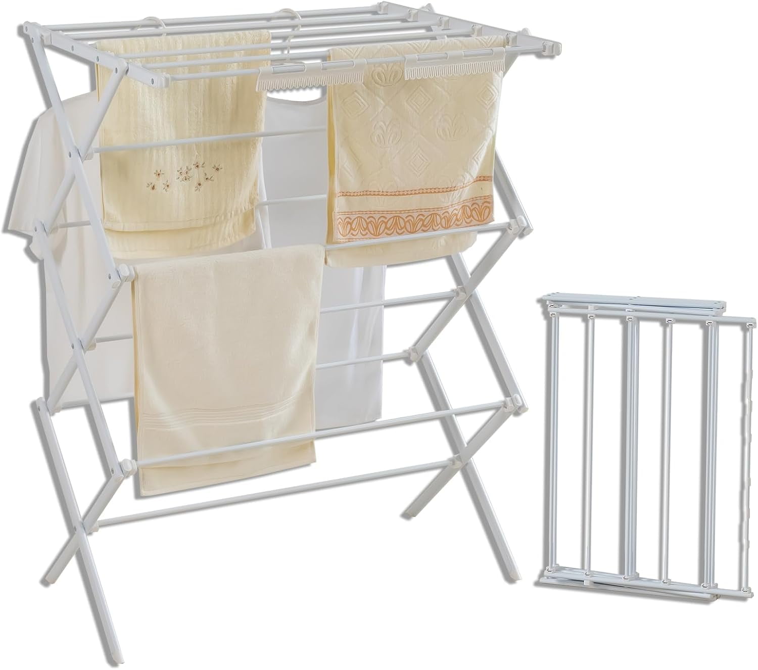 3 Tiers Foldable Clothes Drying Rack, Vertical Laundry Rack Portable ...