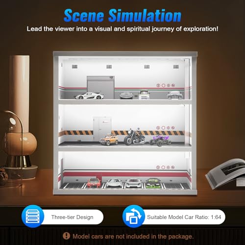 3-Tiers Garage Display Case 1/64 Car Garage Model Realistic Parking Lot ...