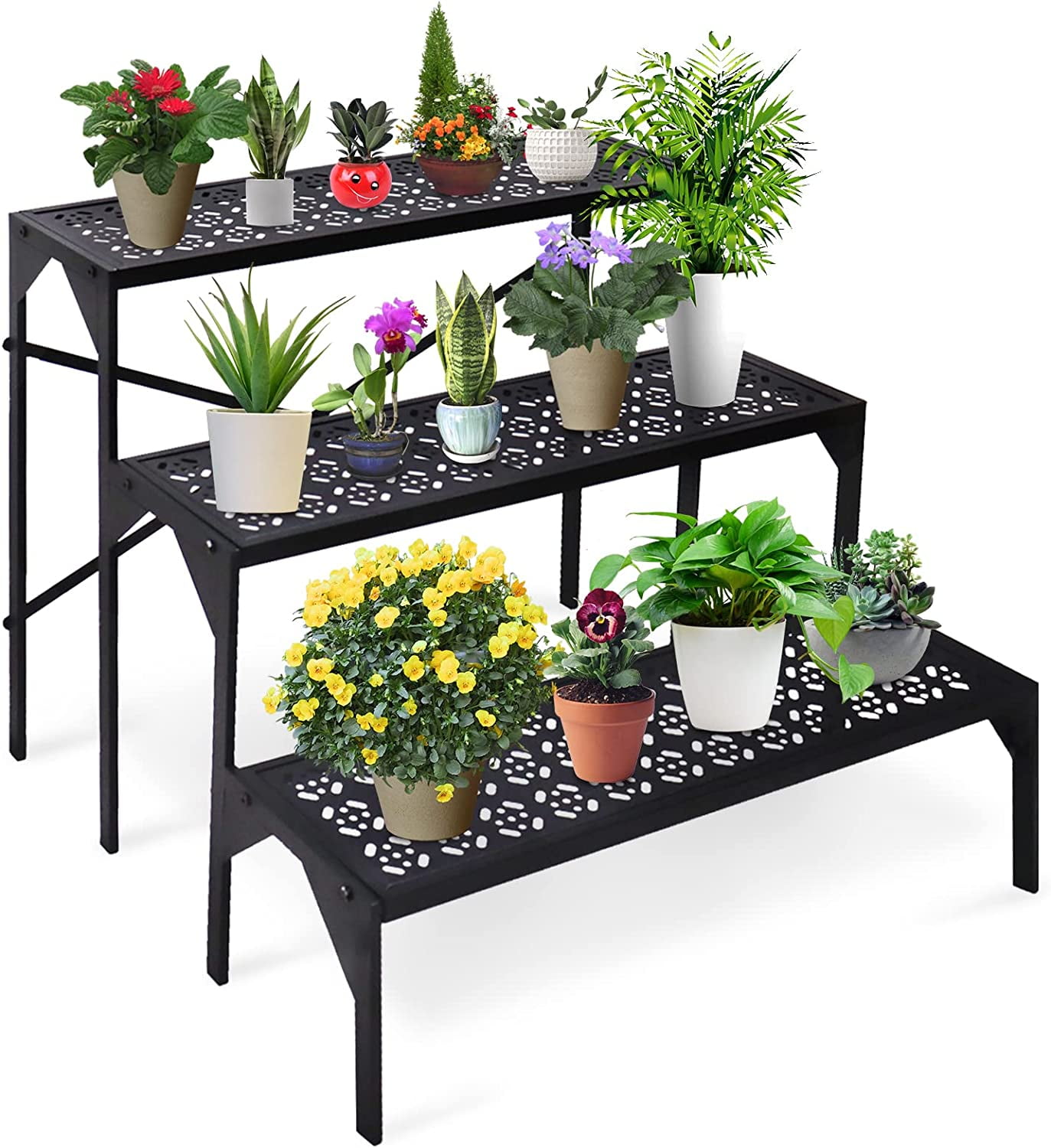 3 Tiers Metal Plant Stand, Ladder Flower Pots Holders, Step Display ...