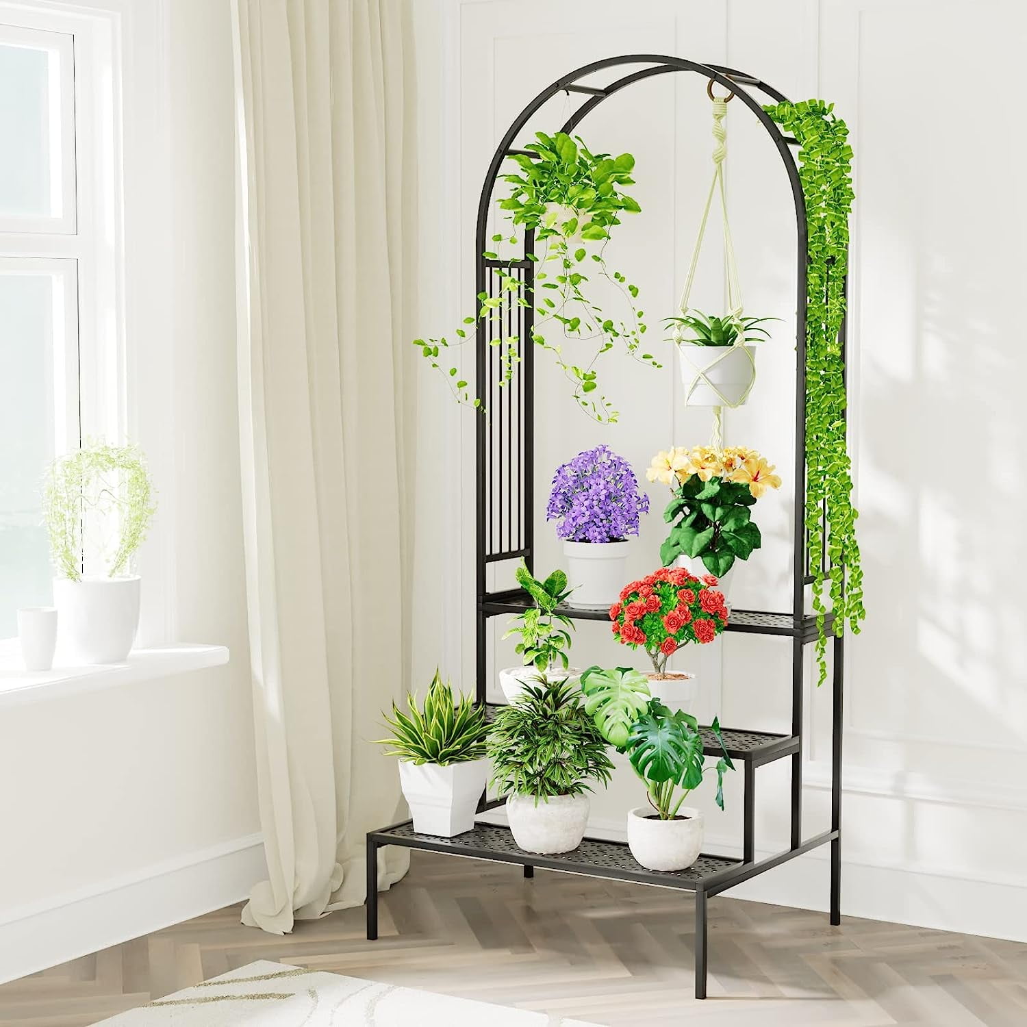 3 Tiers Metal Plant Stand,Rectangular Ladder Flower Pots Outdoor ...