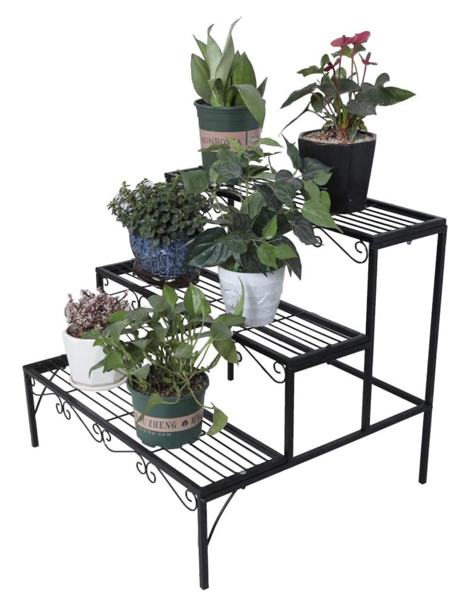 3 Tiers Metal Plant Stand , Stair Plant Stand , Black Square Metal ...