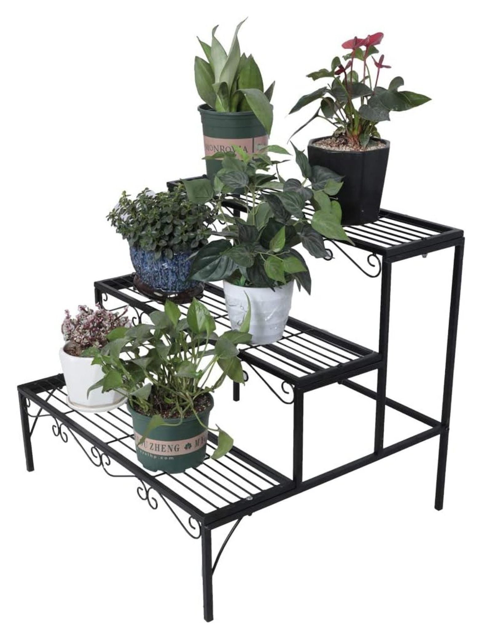 3 Tiers Metal Plant Stand , Stair Plant Stand , Black Square Metal ...