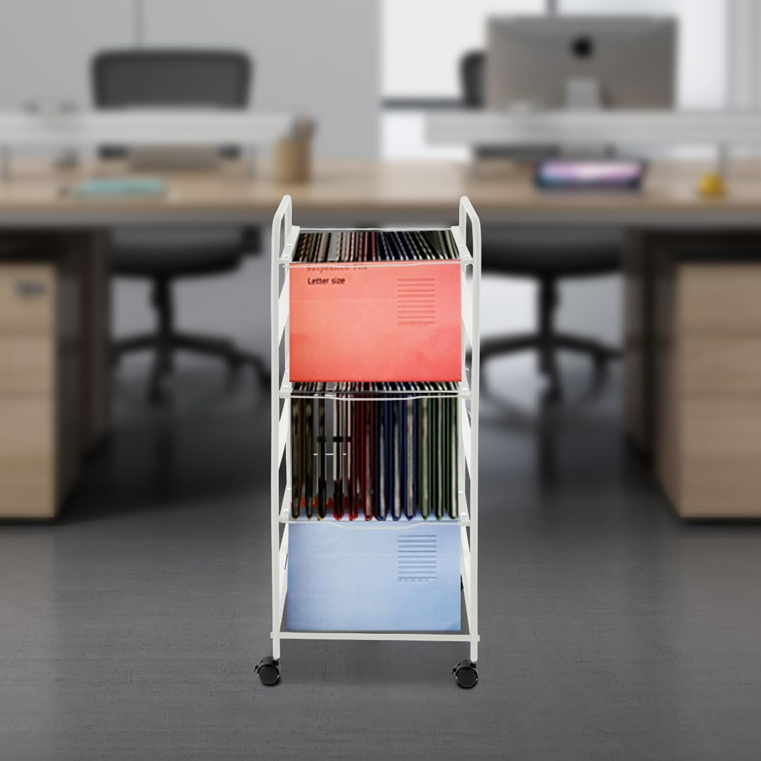 3 Tiers Metal Rolling File Carts with Wheels Hanging Files for Letter ...