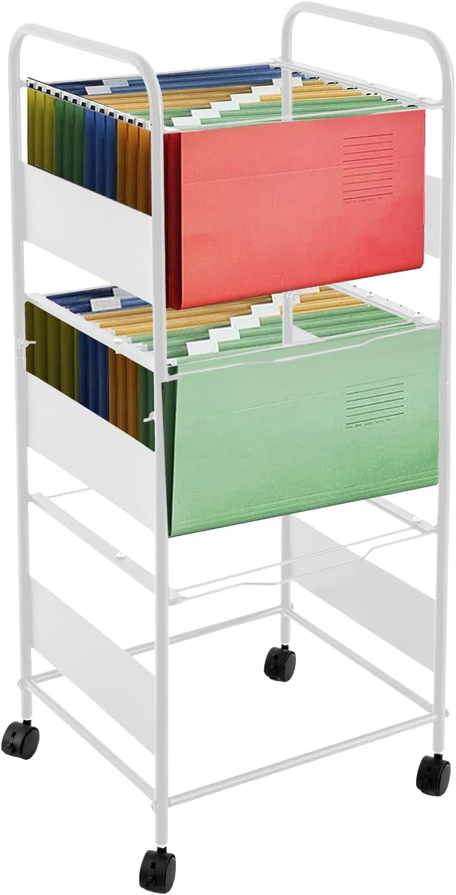 3 Tiers Metal Rolling File Carts w/Wheels, Modern Movable Pull-Out File ...