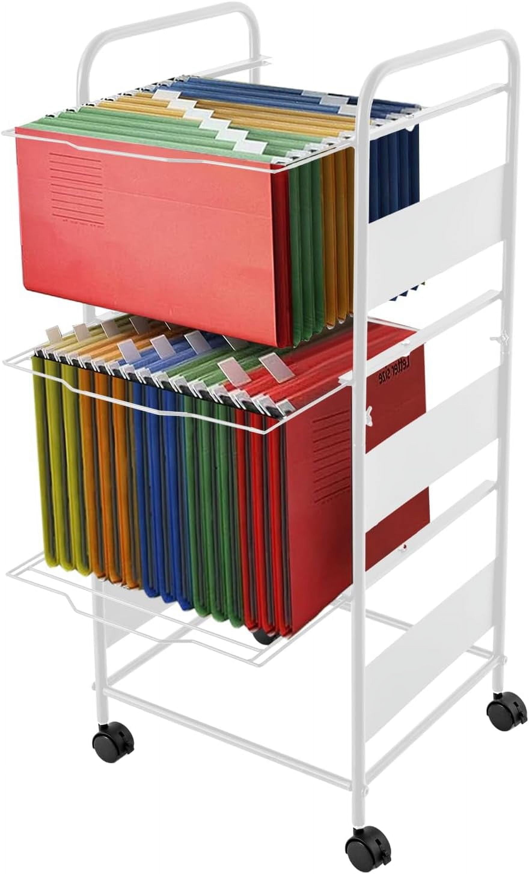 3 Tiers Metal Rolling File Carts with Wheels Hanging Files for Letter ...