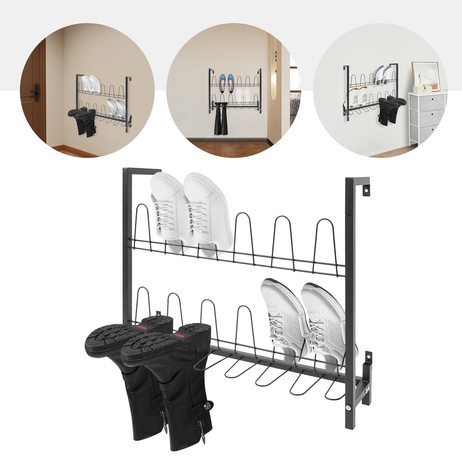 3 Tiers Metal Shoe Organizer, Wall Mounted Shoe Rack, Metal Hanging ...