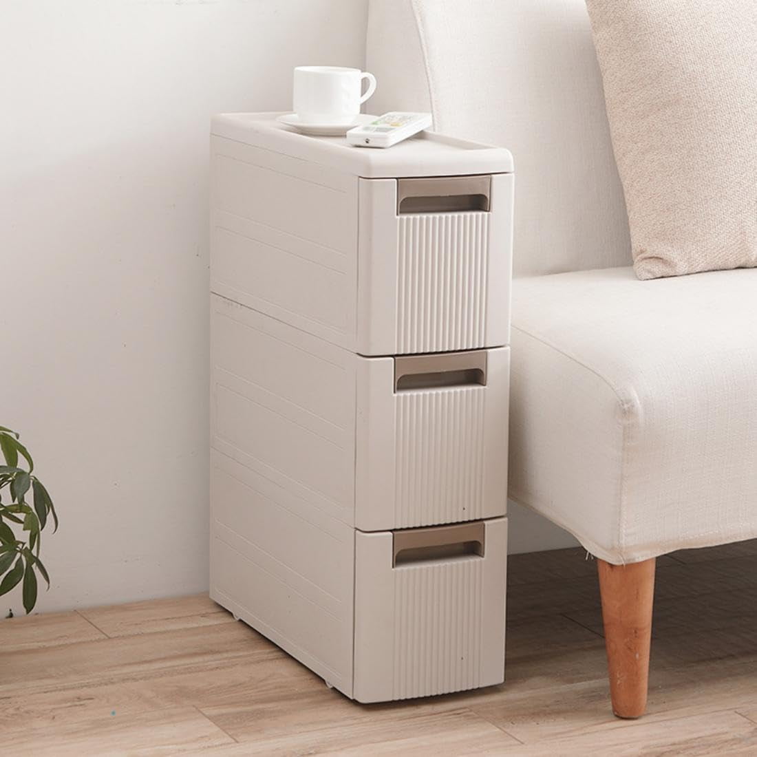 3 Tiers Narrow Storage Cabinet with Wheels, Slim Rolling Cart with ...