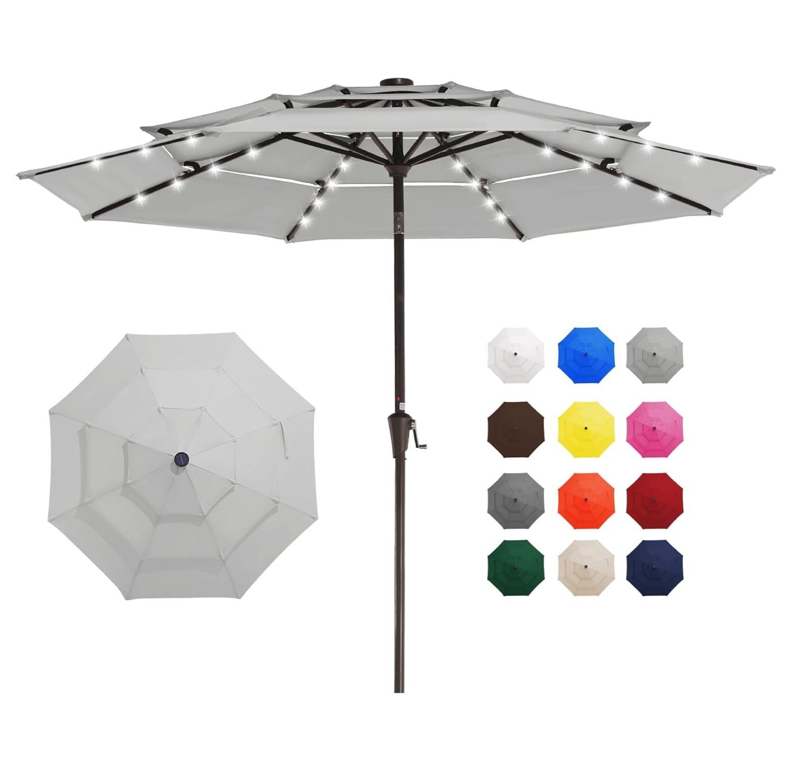 3 Tiers Patio Umbrella with Solar Lights 9FT Outdoor Table Umbrellas ...