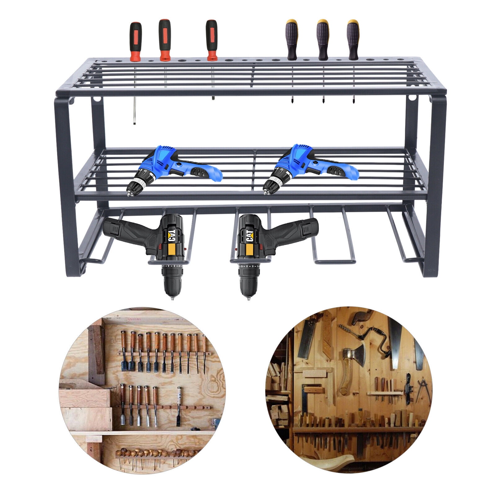 3 Tiers Power Tool Storage Organizer Wall Mount, Heavy Duty Floating ...