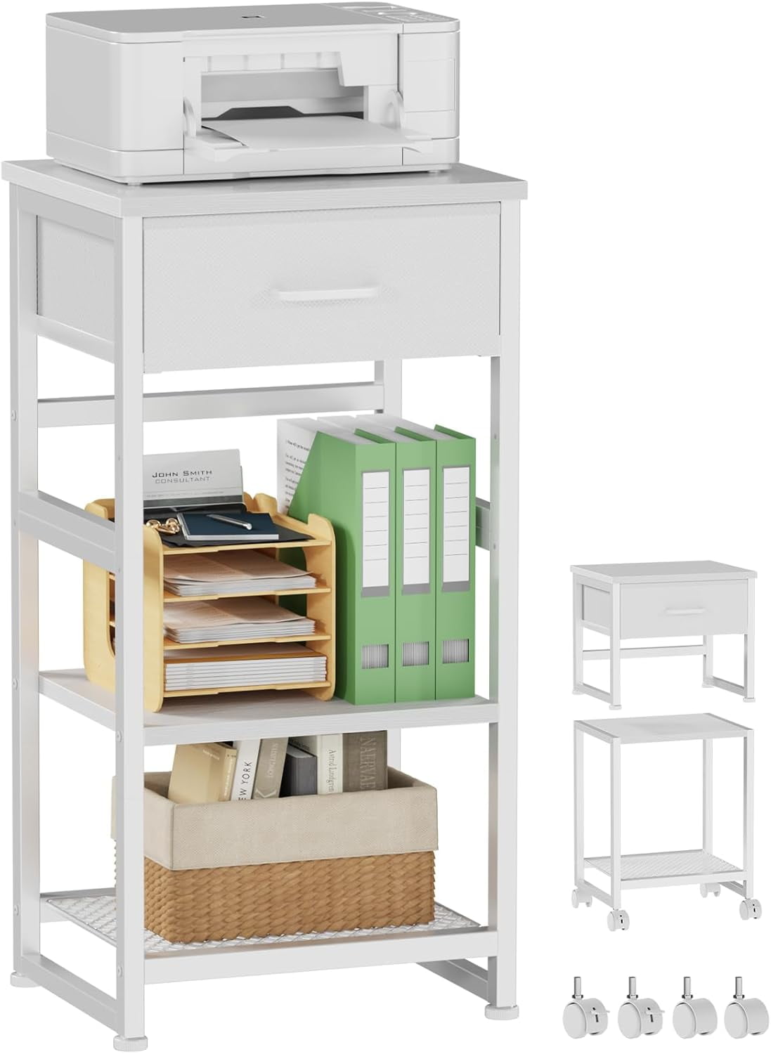 3 Tiers Printer Stand with Small Storage Drawer, All in One Mobile ...