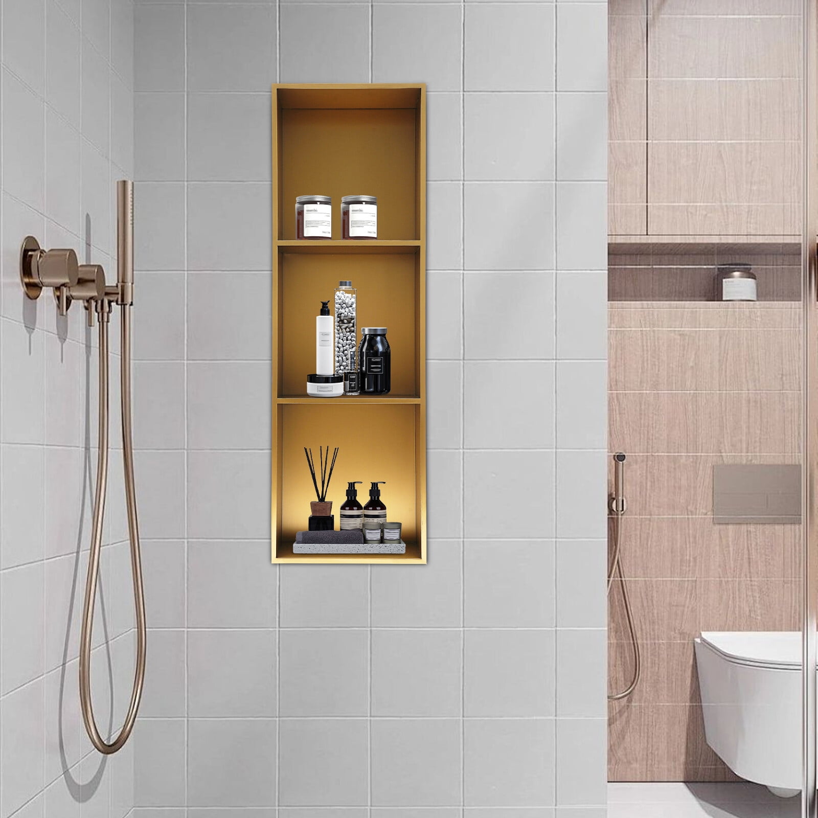 3 Tiers Recessed Shower Indoor Storage Shelf Stainless Steel Bathtub ...