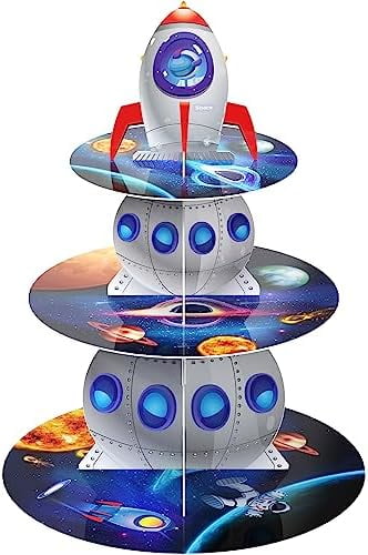 3 Tiers Rocket Space Station Cupcake Stand，Outer Space Themed Birthday ...