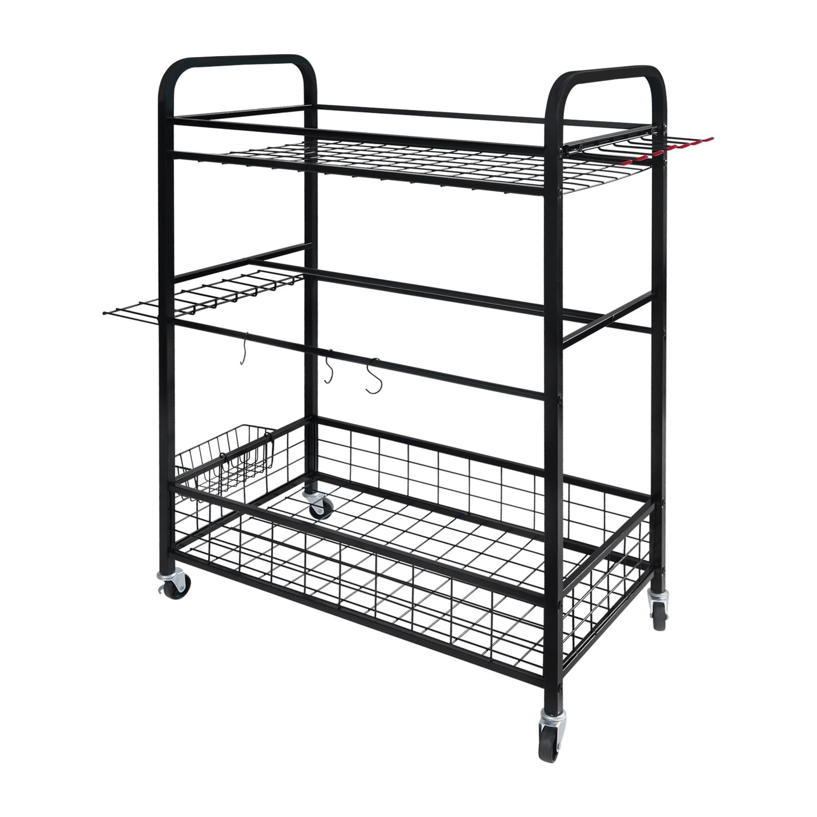 3 Tiers Rolling Ball Storage Rack, Sports Equipment Organizer ...
