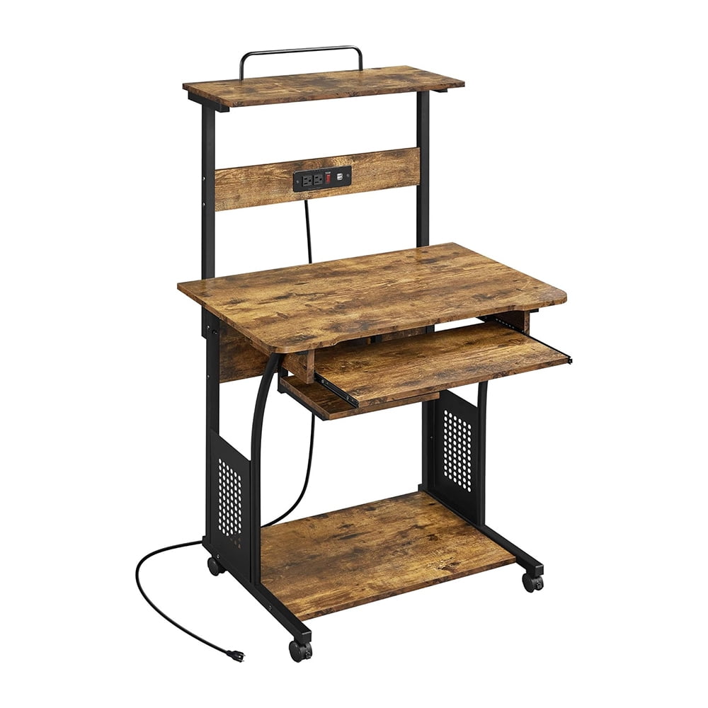 3 Tiers Rolling Computer Desk with Power Outlet and USB Ports, Space ...