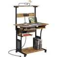 3 Tiers Rolling Computer Desk on Wheels with Charging Station and ...