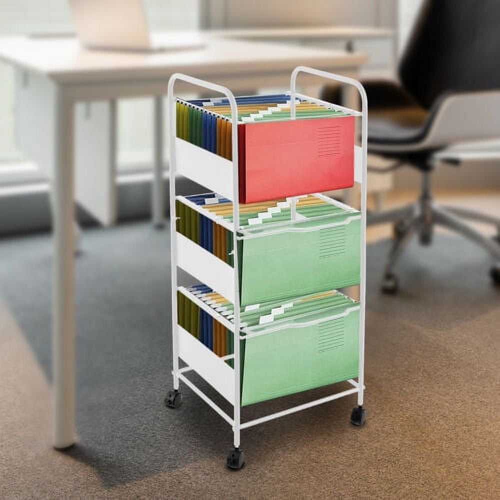 3 Tiers Rolling File Cart with Wheels Home Office Metal Pull-Out File ...