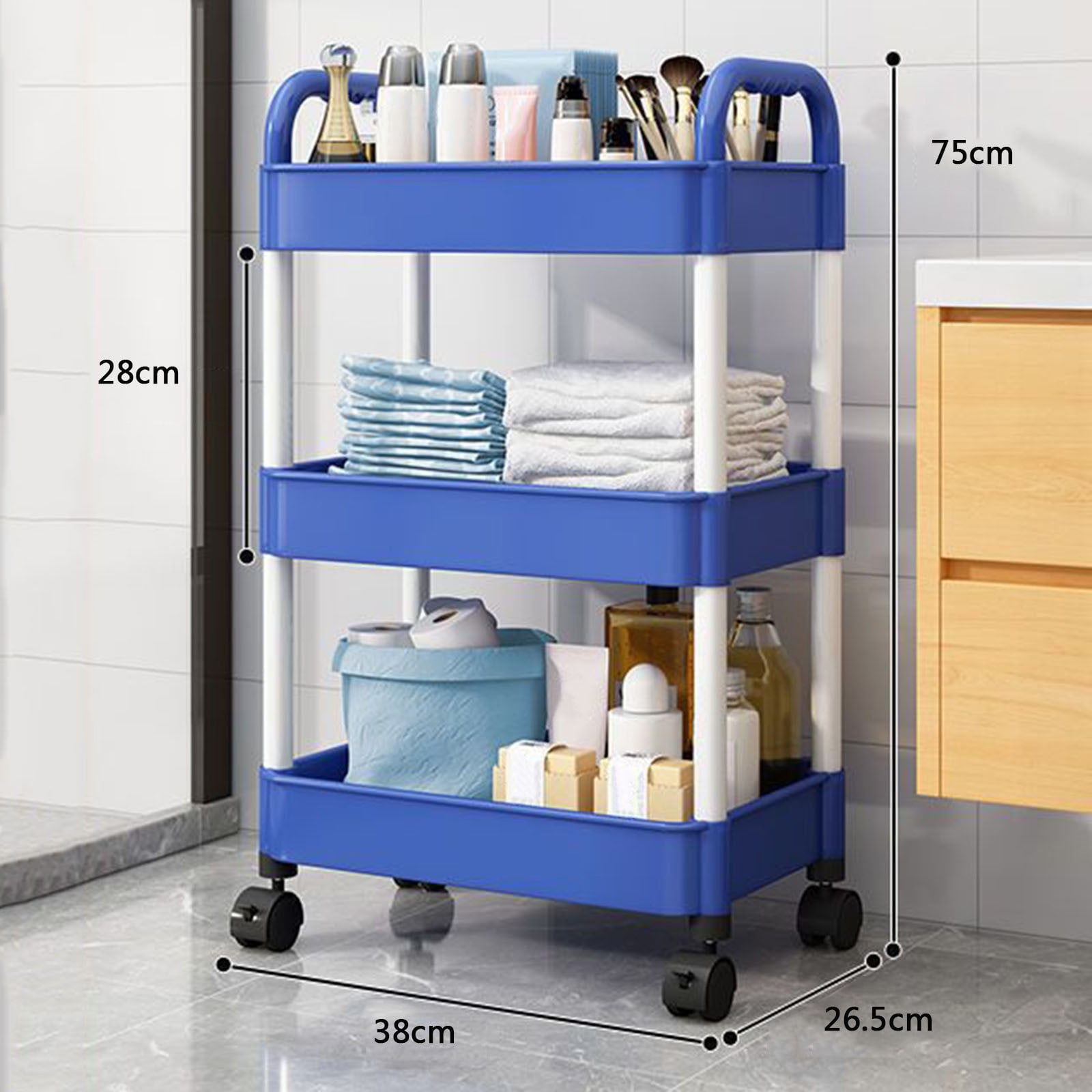 3 Tiers Rolling Laundry Cart, Storage Rolling Cart with Wheels Slide ...