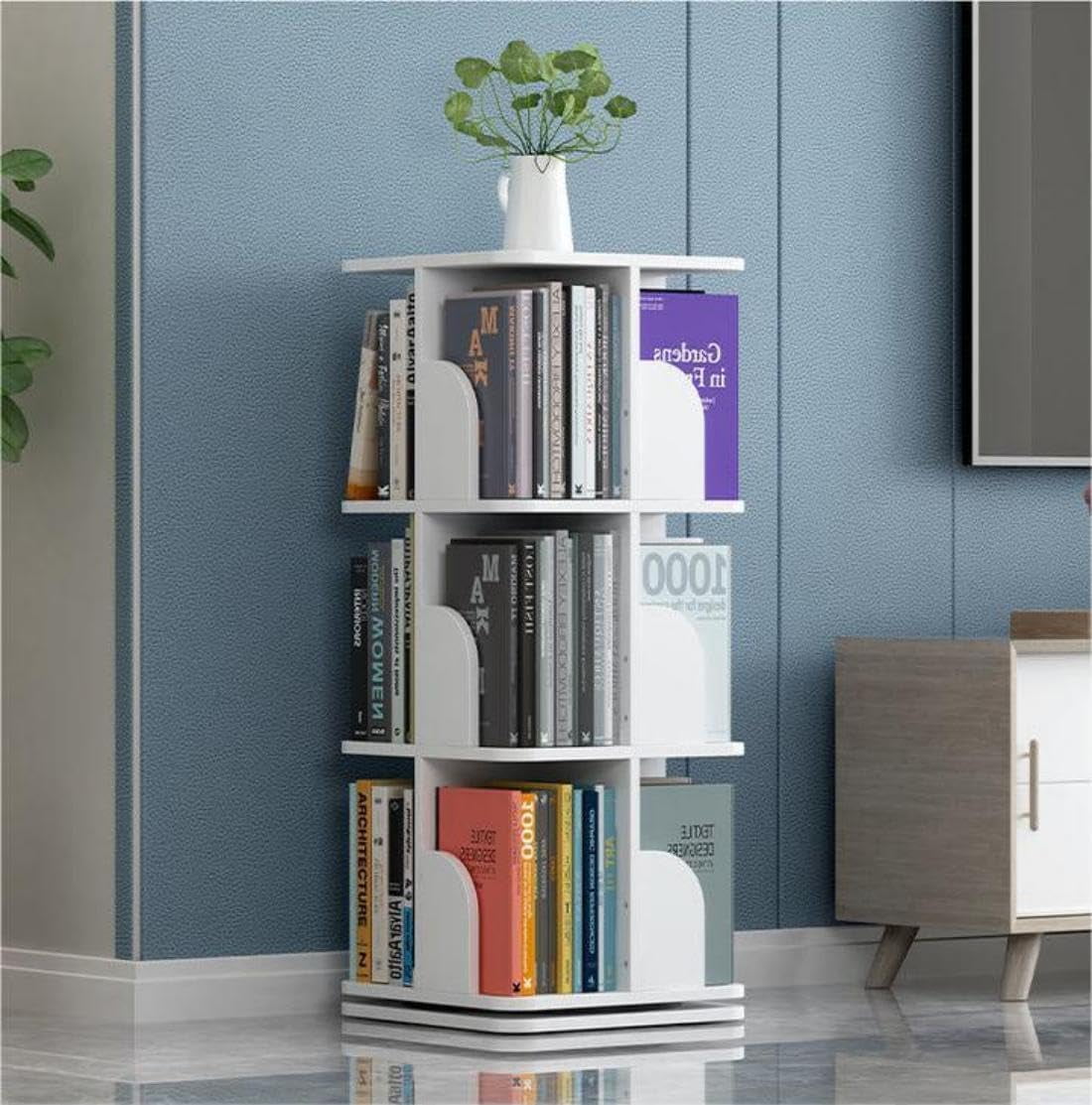 3 Tiers Rotating Bookshelf, 360° Revolving Bookcase Modern Display ...