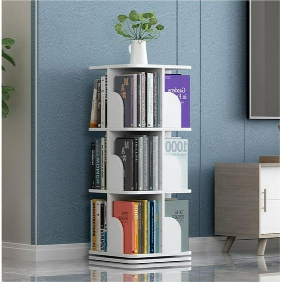 3 Tiers Rotating Bookshelf, 360° Revolving Bookcase Modern Display ...