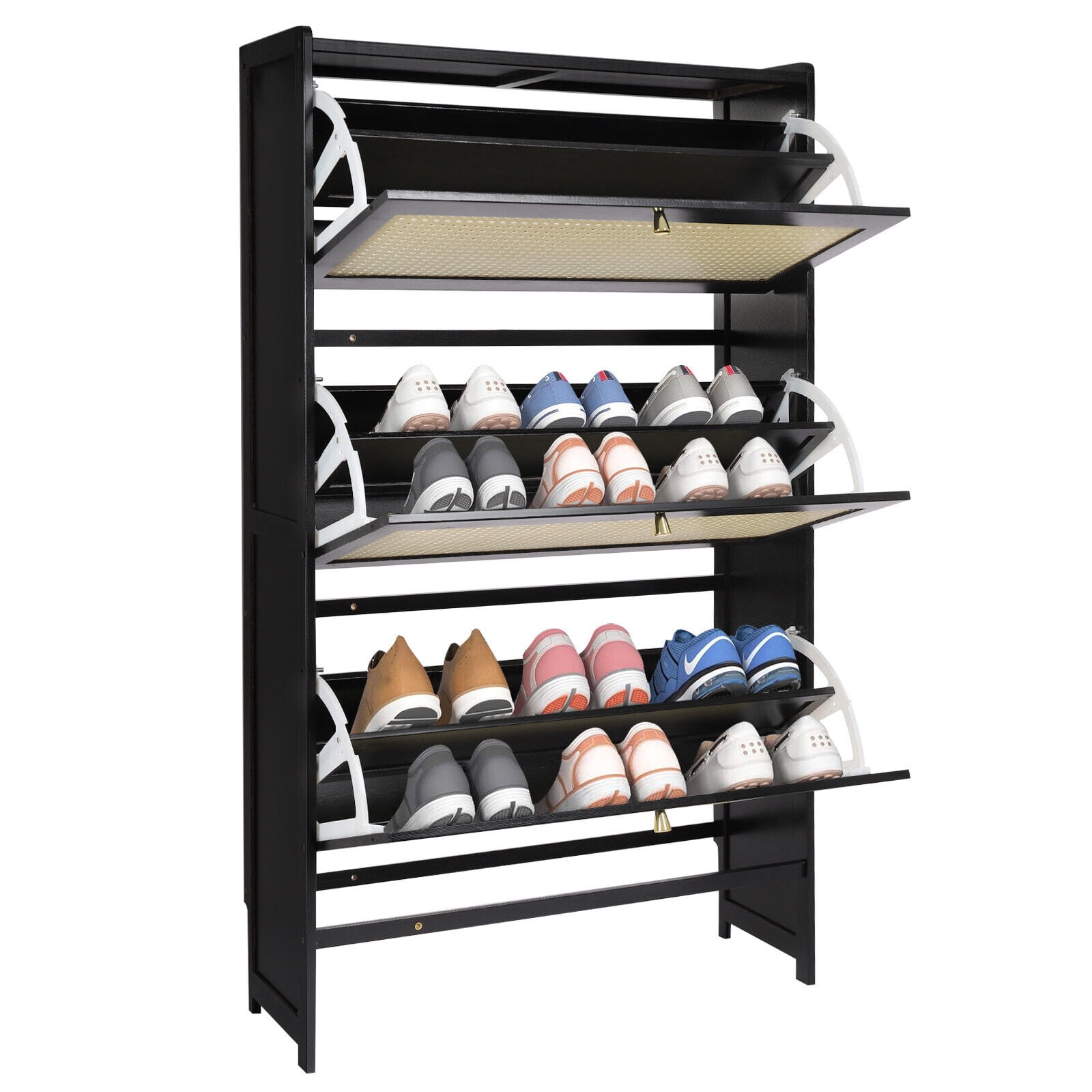 3 Tiers Shoe Cabinet with Flip Drawers, Narrow Shoe Storage Organizer ...