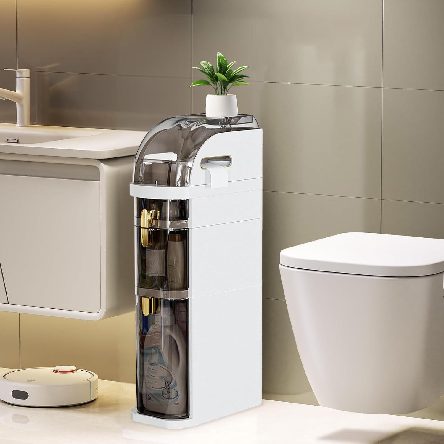 3-Tiers Slim Bathroom Storage Cabinet, Narrow Bathroom Floor Cabinet ...