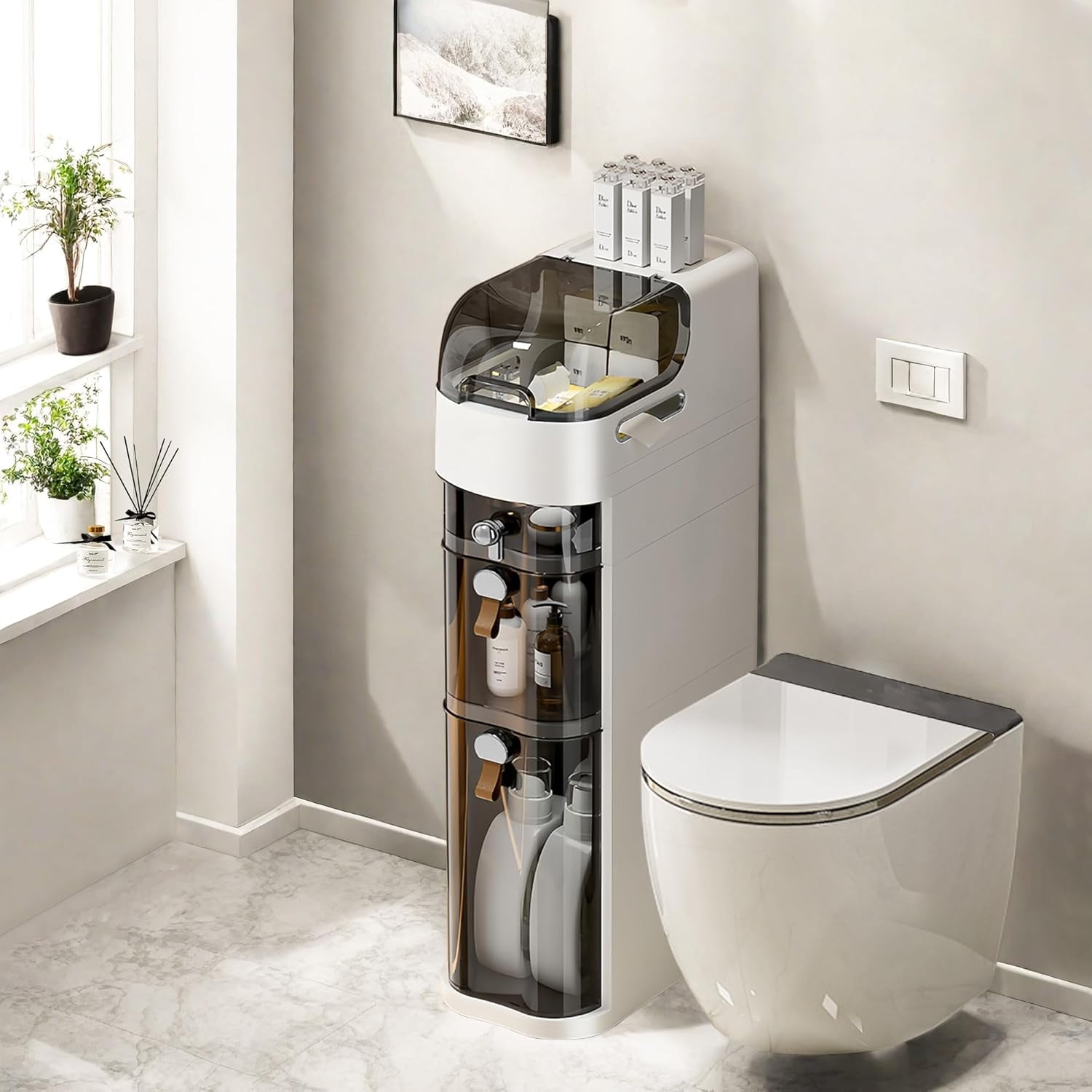 3-Tiers Slim Bathroom Storage Cabinet, Narrow Storage Cabinet with ...