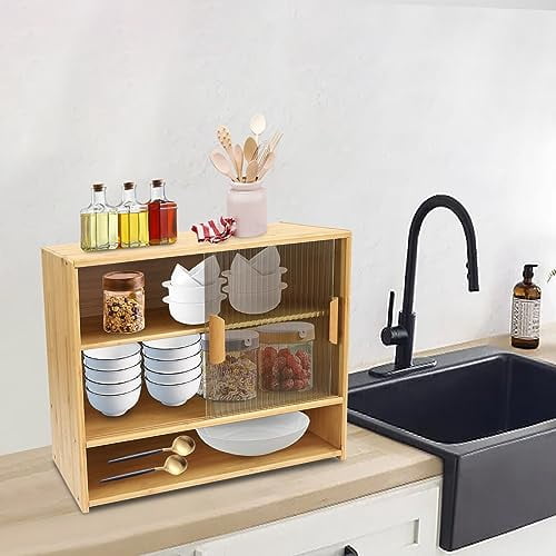 3 Tiers Small Bamboo Kitchen Pantry Sideboard Cabinet Dining Cupboard ...