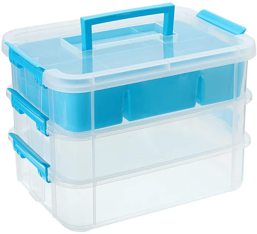 3-Tiers Stack Carry Storage Box With Divided Tray, Transparent ...