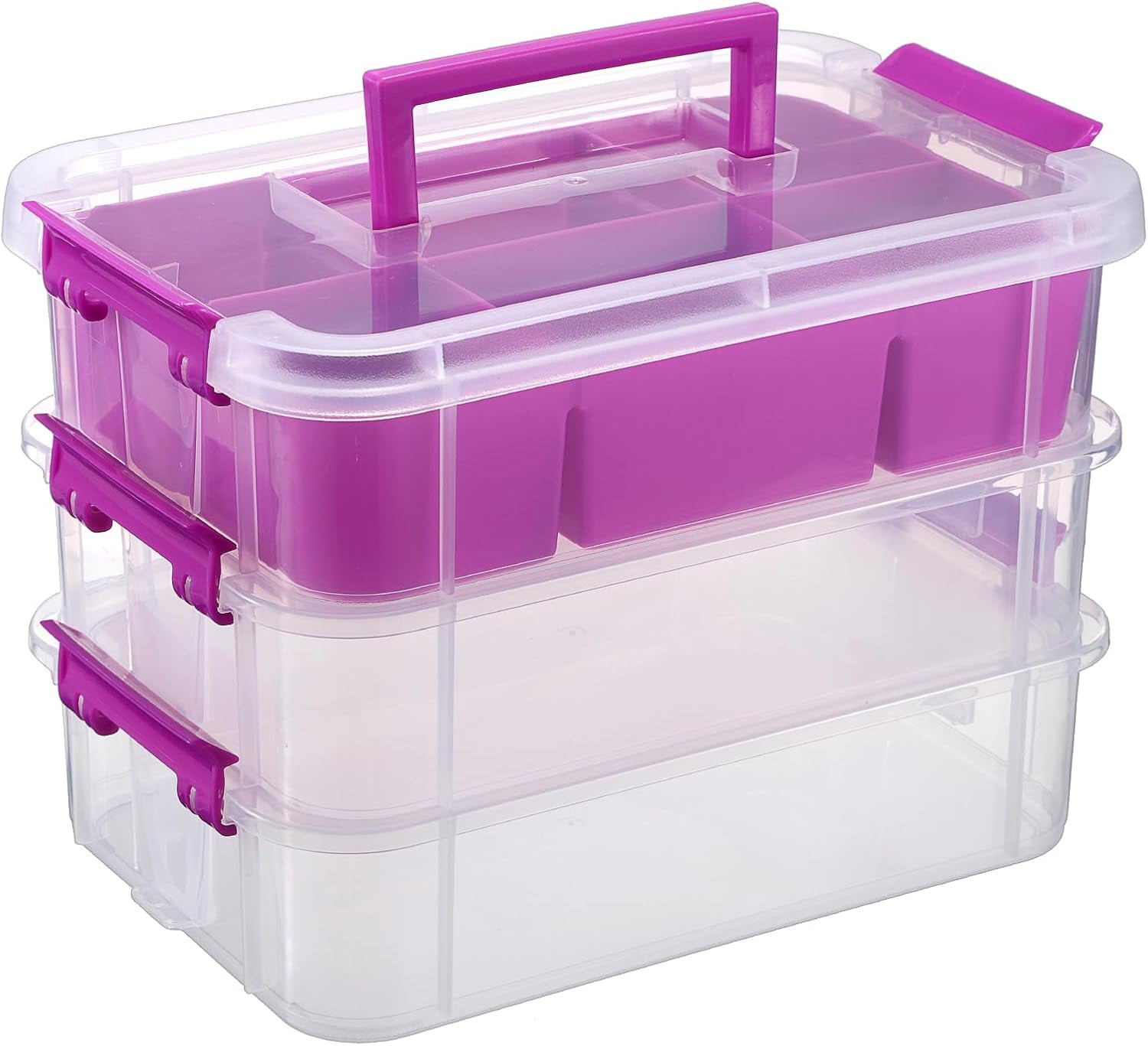 3-Tiers Stack Carry Storage Box With Divided Tray, Transparent ...