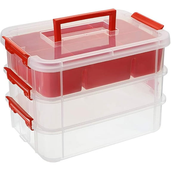 3-Tiers Stack Carry Storage Box With Divided Tray, Transparent ...