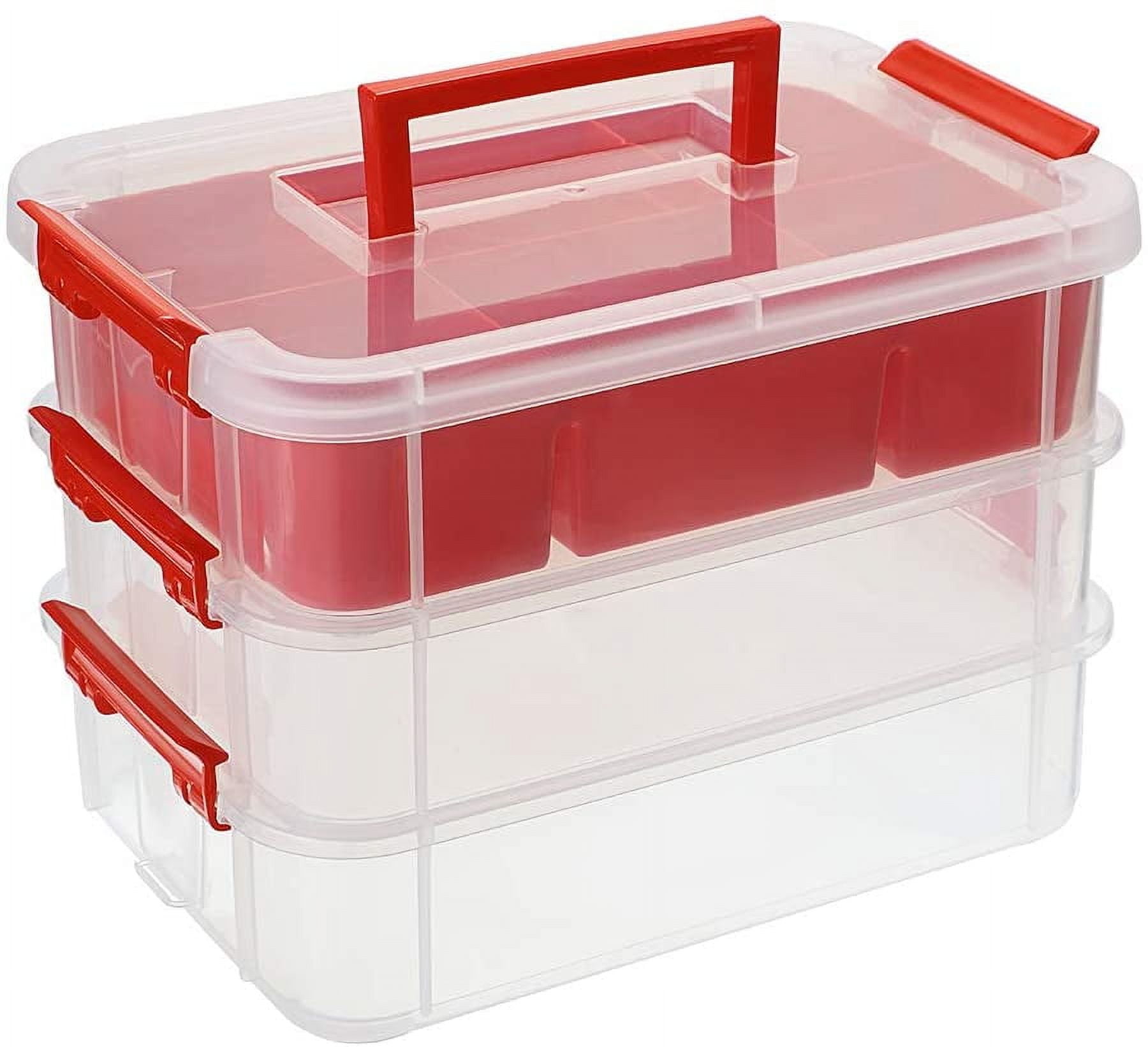3-Tiers Stack Carry Storage Box With Divided Tray, Transparent ...