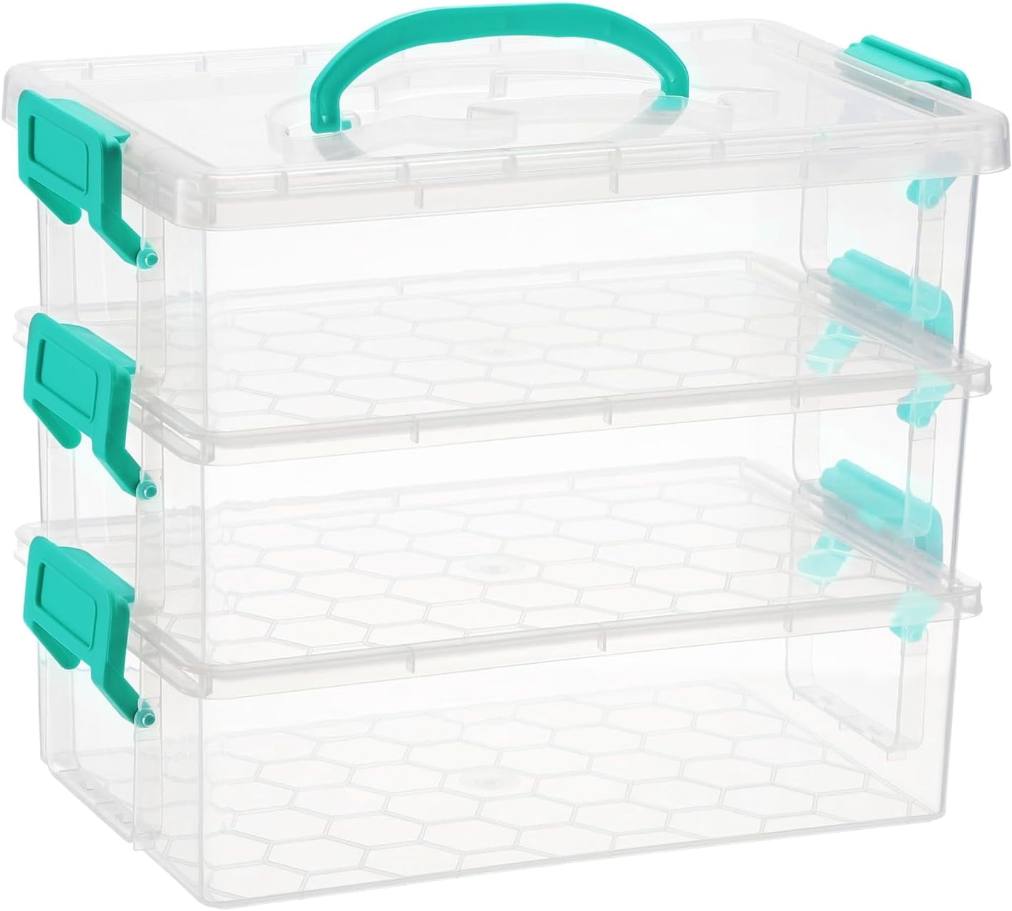 3-Tiers Stack Carry Storage Box with Green Handle, Transparent ...