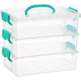 3-Tiers Stack Carry Storage Box with Green Handle, Transparent ...