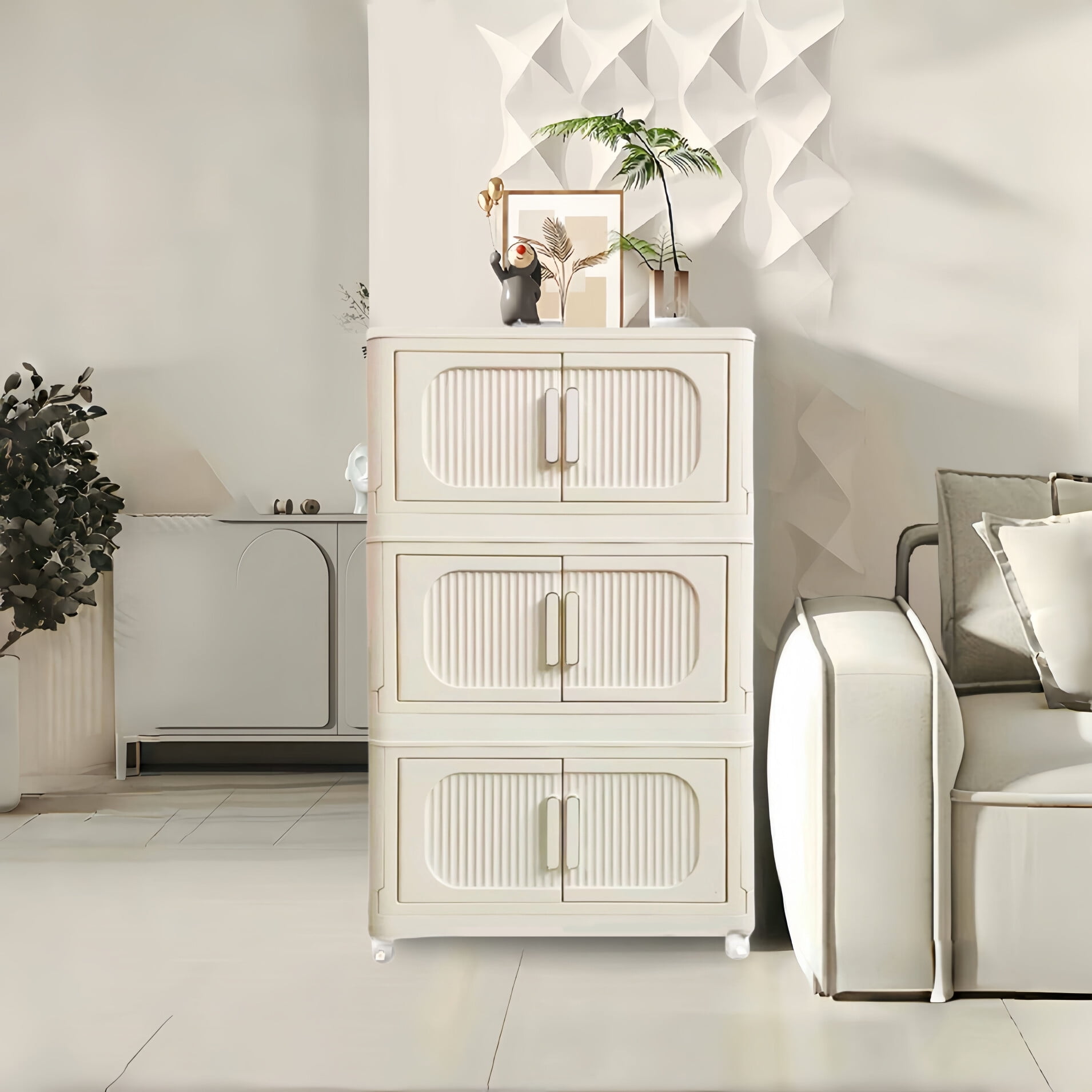 3-Tiers Storage Cabinet, Collapsible Storage Bins with Magnetic Door ...