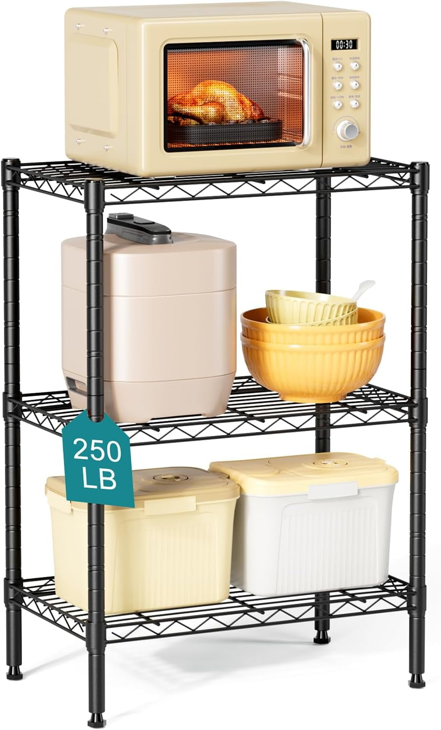 3 Tiers Storage Wire Shelves Standing Shelving Units Metal Storage Rack ...